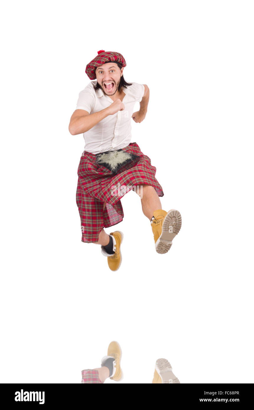 Man in scottish skirt isolated on white Stock Photo - Alamy