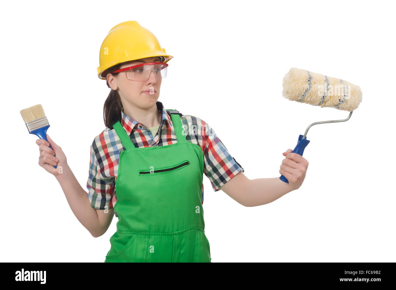 Woman painter isolated on the white Stock Photo - Alamy