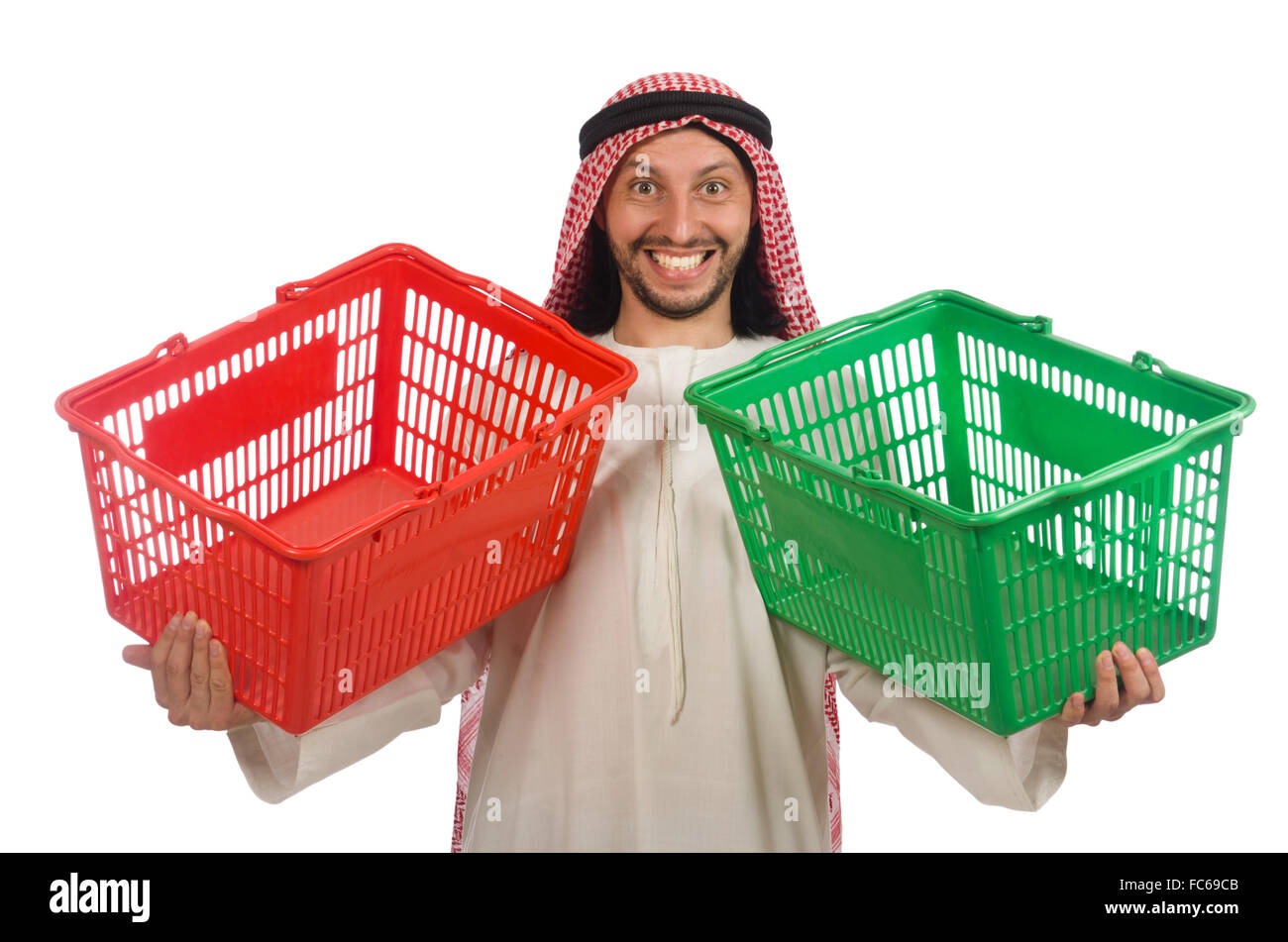 Arab man doing shopping isolated on white Stock Photo - Alamy