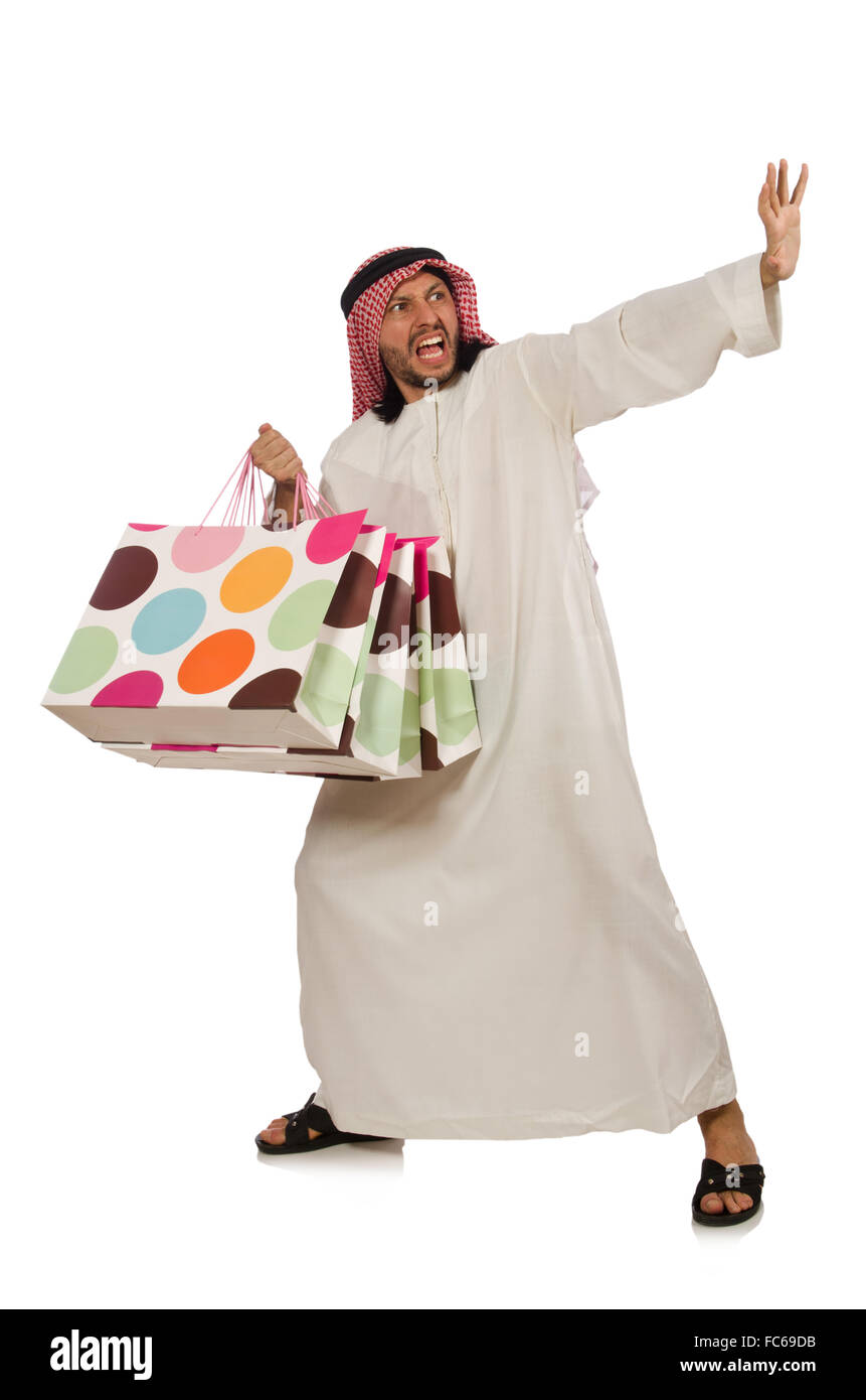 Arab man with shopping bags on white Stock Photo - Alamy