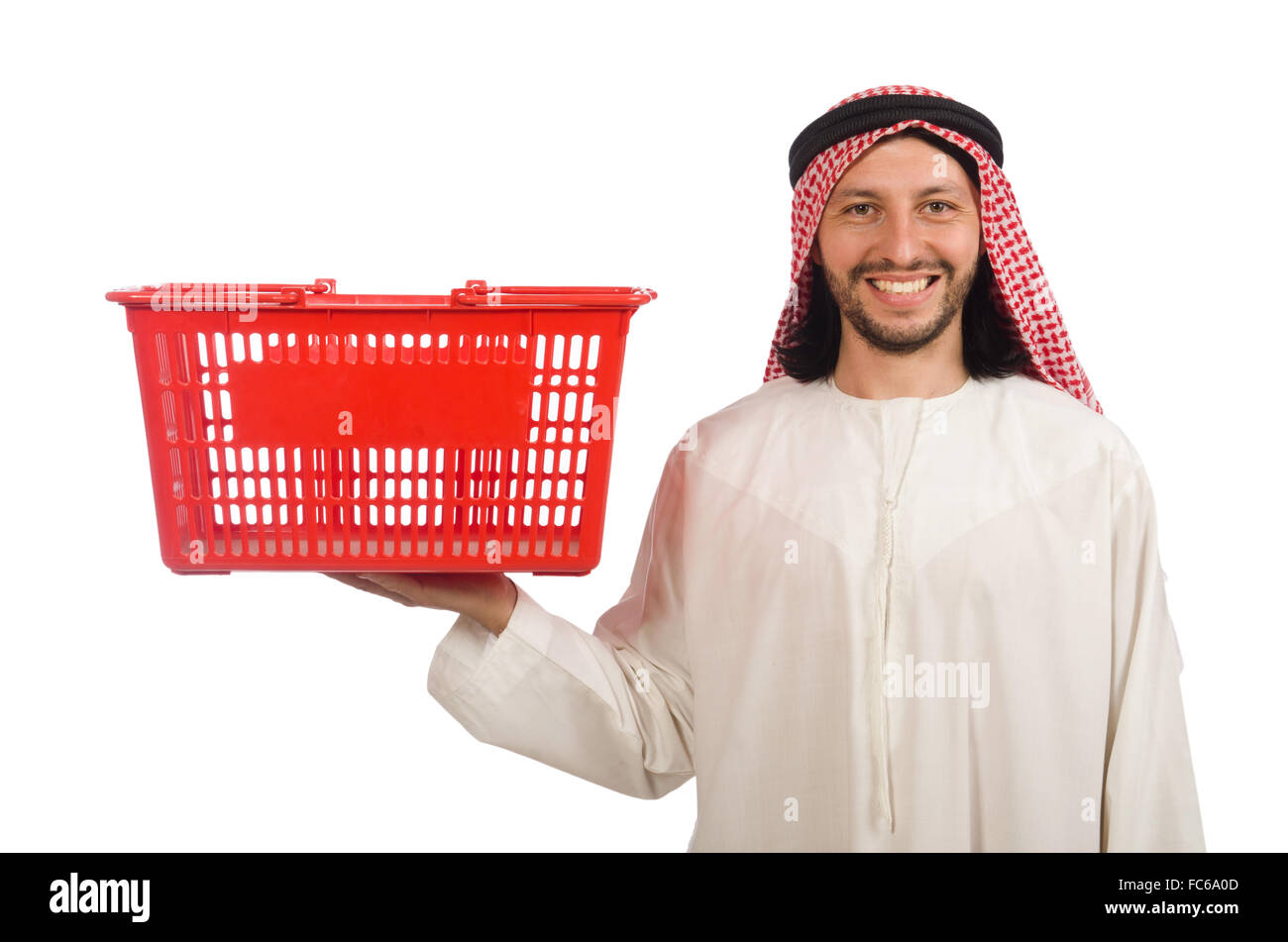 Arab man doing shopping isolated on white Stock Photo - Alamy