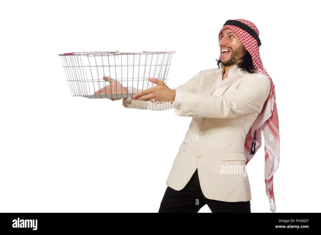 Arab man doing shopping isolated on white Stock Photo - Alamy