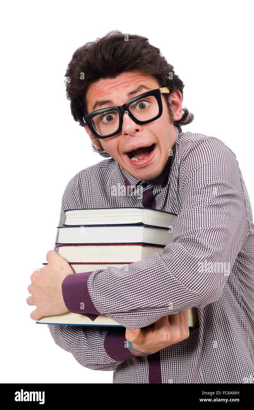 Student with books isolated on white Stock Photo - Alamy
