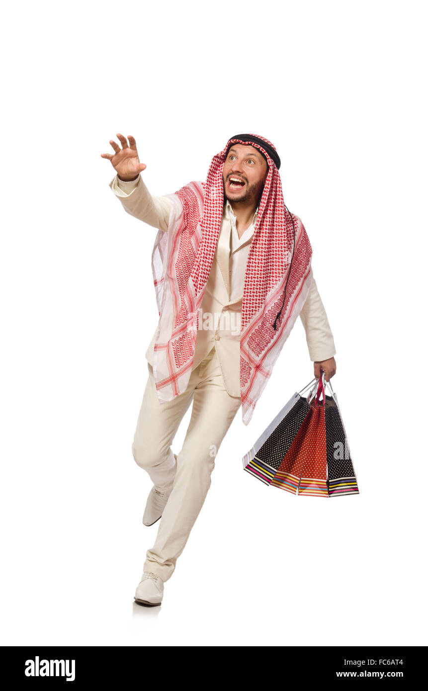 Arab man with shopping bags on white Stock Photo - Alamy