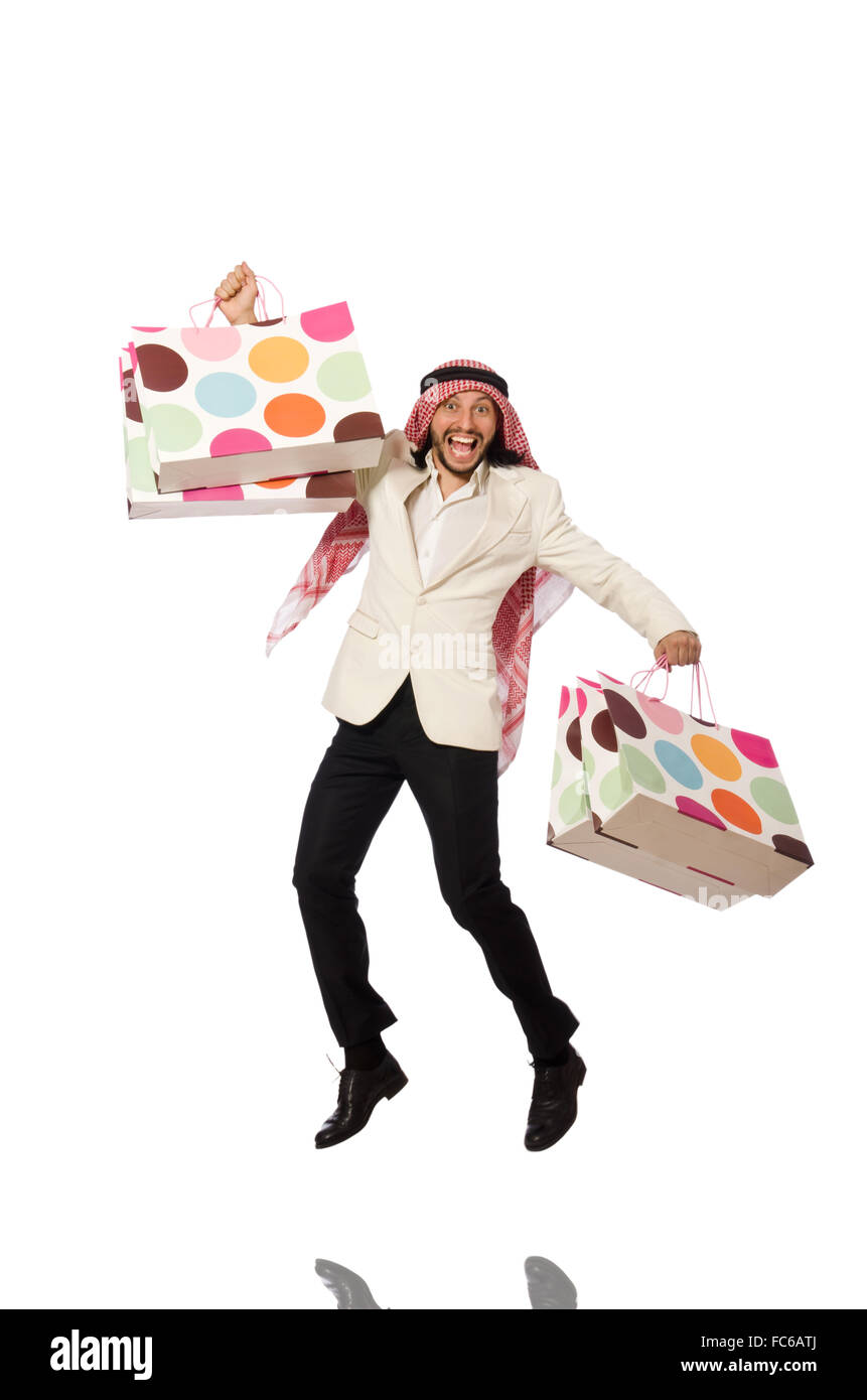 Arab man with shopping bags on white Stock Photo - Alamy
