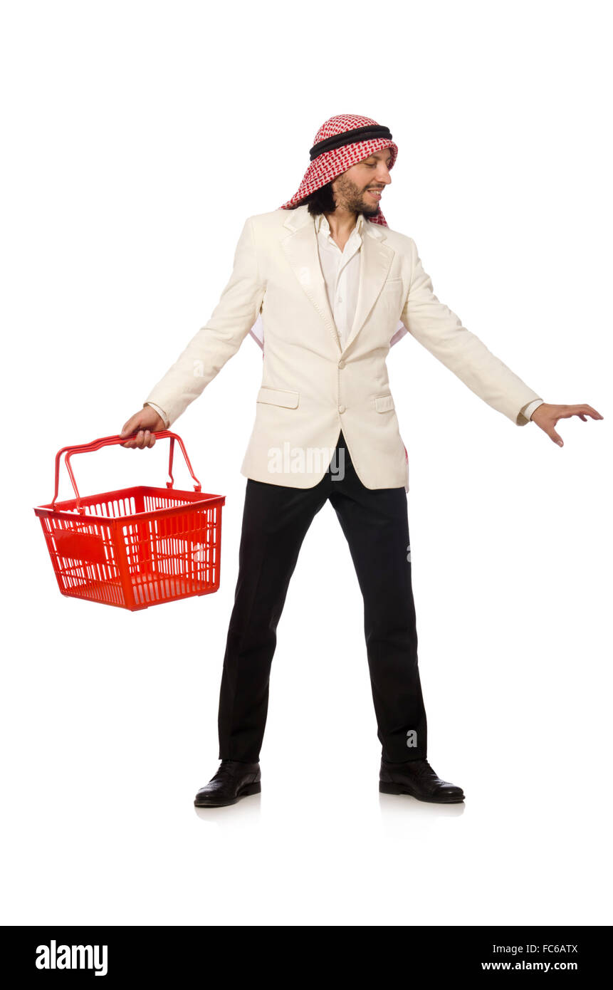 Arab man doing shopping isolated on white Stock Photo - Alamy