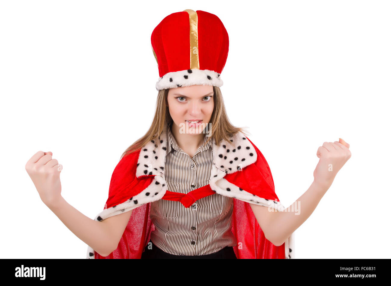 Businesslady wearing crown isolated on white Stock Photo - Alamy