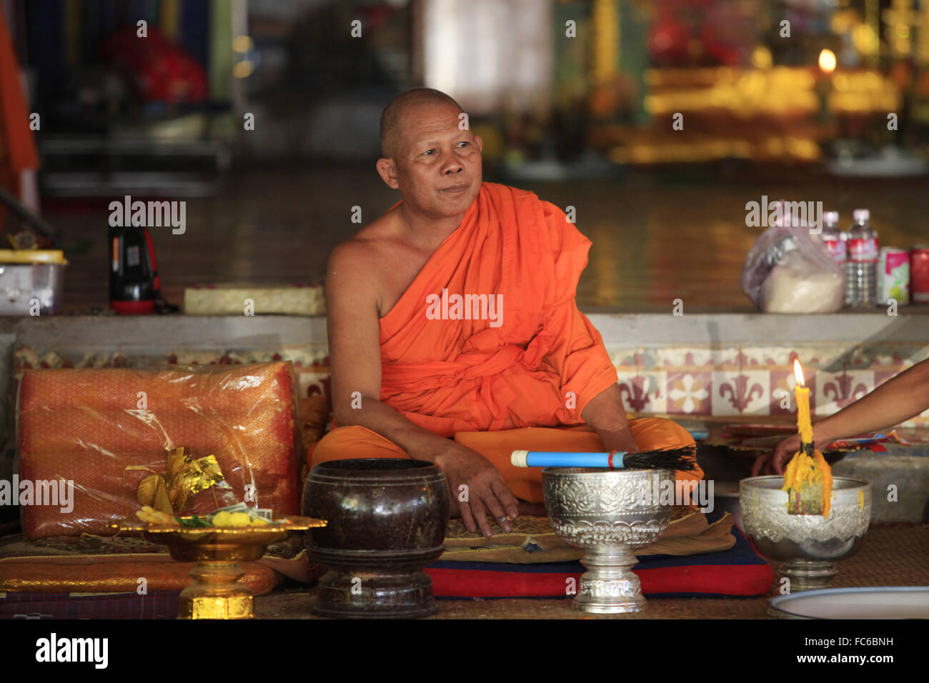Monk in temple Stock Photo - Alamy