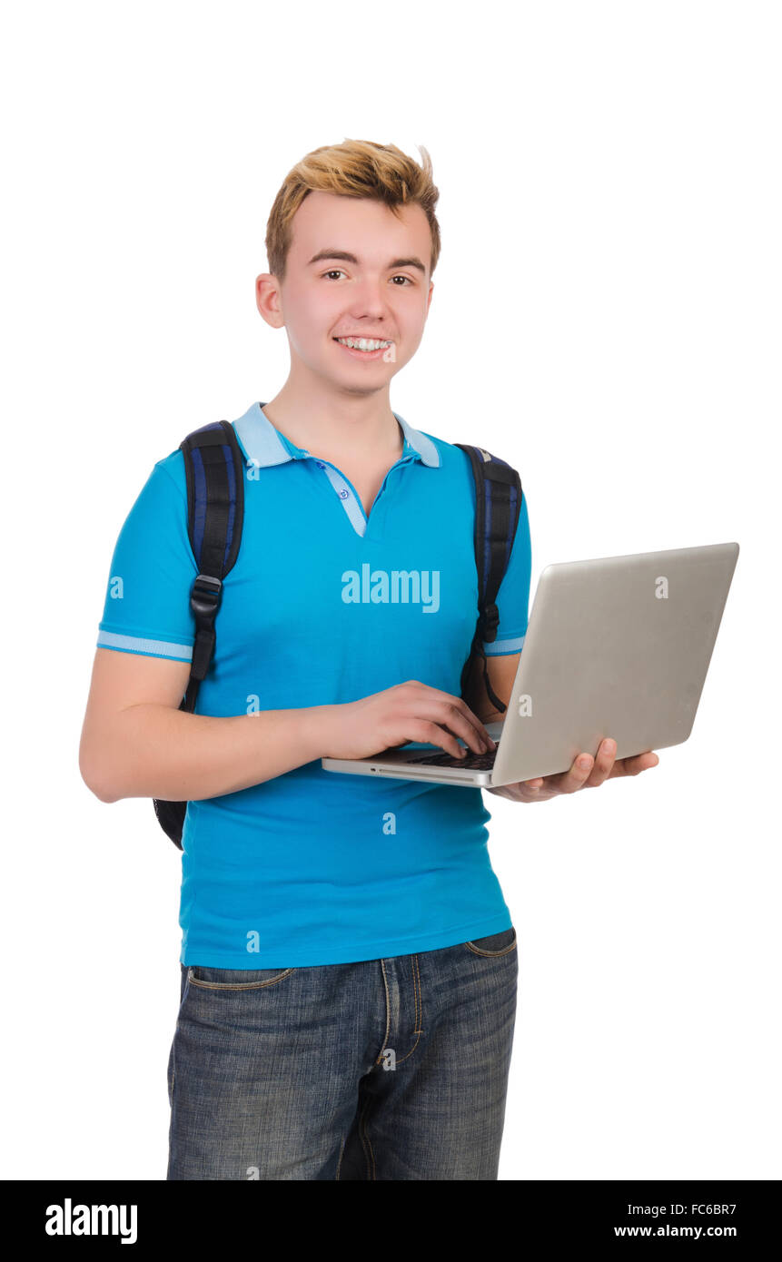 Student with laptop isolated on white Stock Photo - Alamy