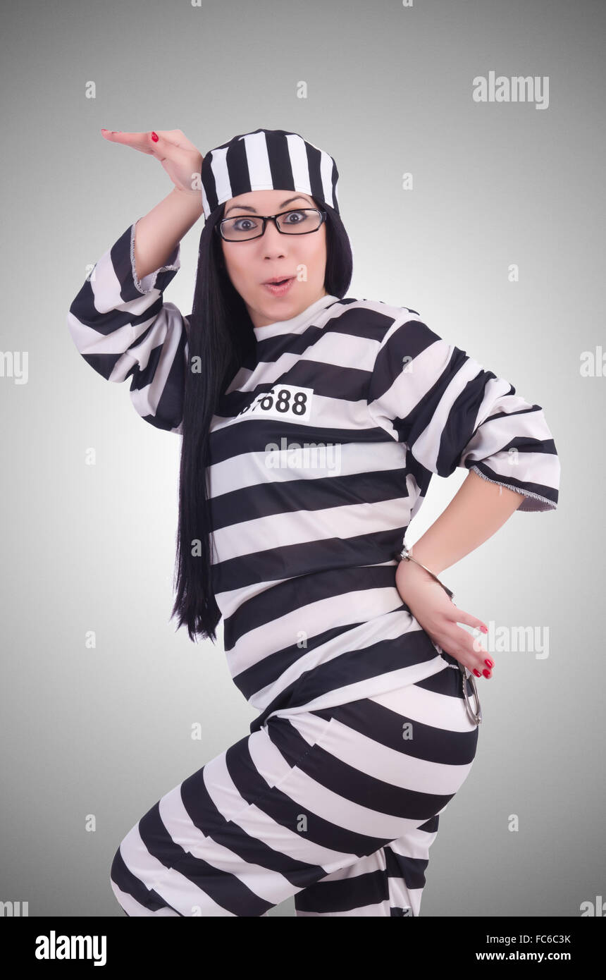Prisoner in striped uniform on white Stock Photo - Alamy