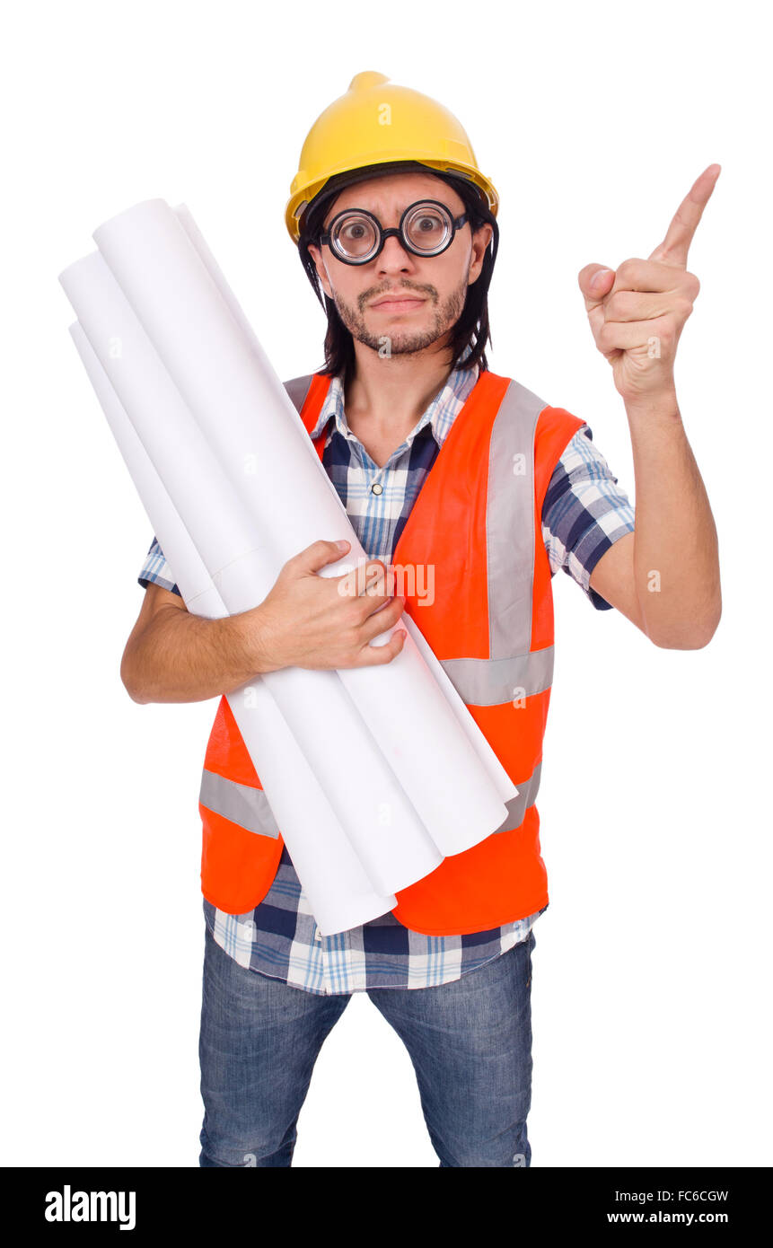 Funny engineer isolated on the white white Stock Photo - Alamy