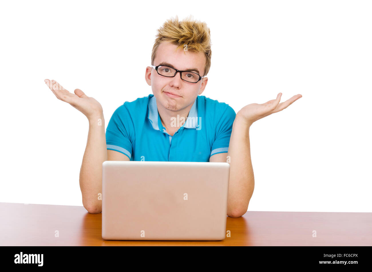 Student with laptop isolated on white Stock Photo - Alamy