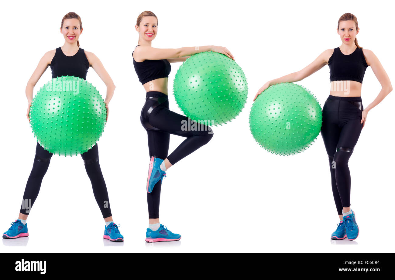 Set of photos with model and swiss ball Stock Photo - Alamy
