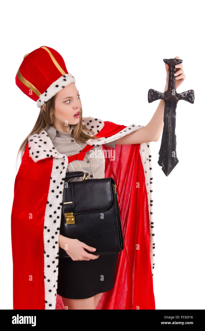 Businesslady wearing crown isolated on white Stock Photo - Alamy