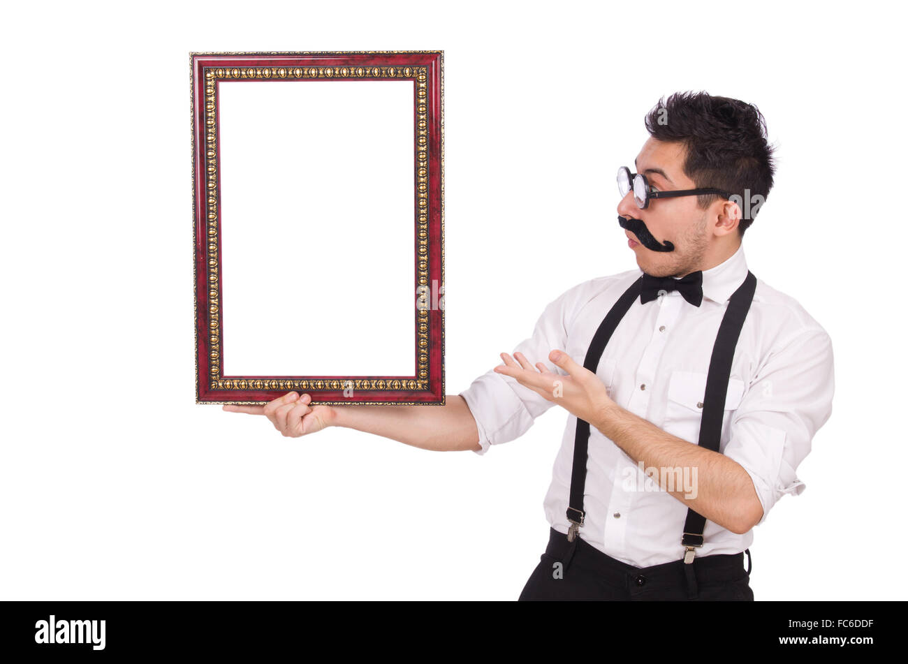 Young man with frame isolated on white Stock Photo - Alamy