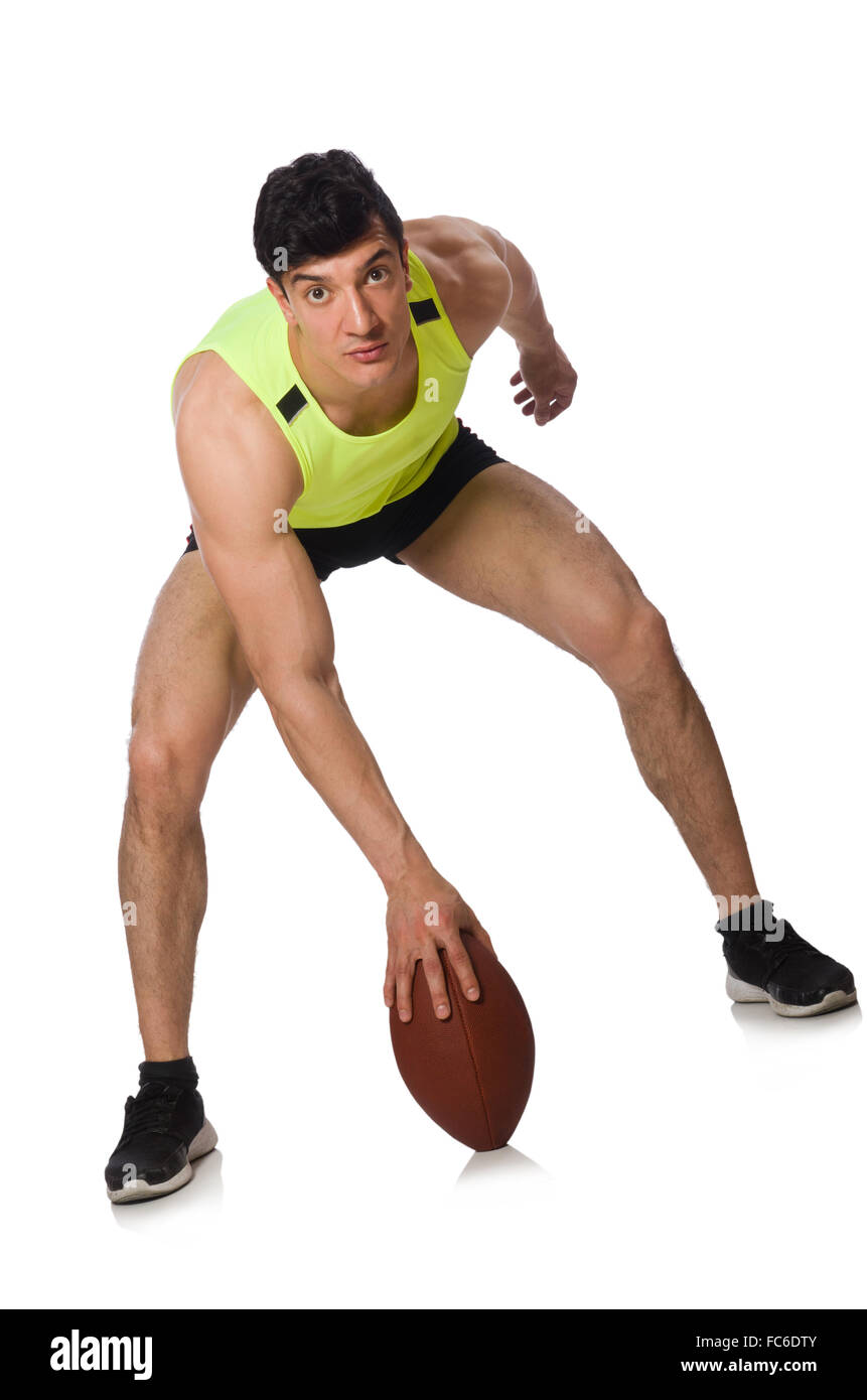 Man playing american football isolated on white Stock Photo - Alamy