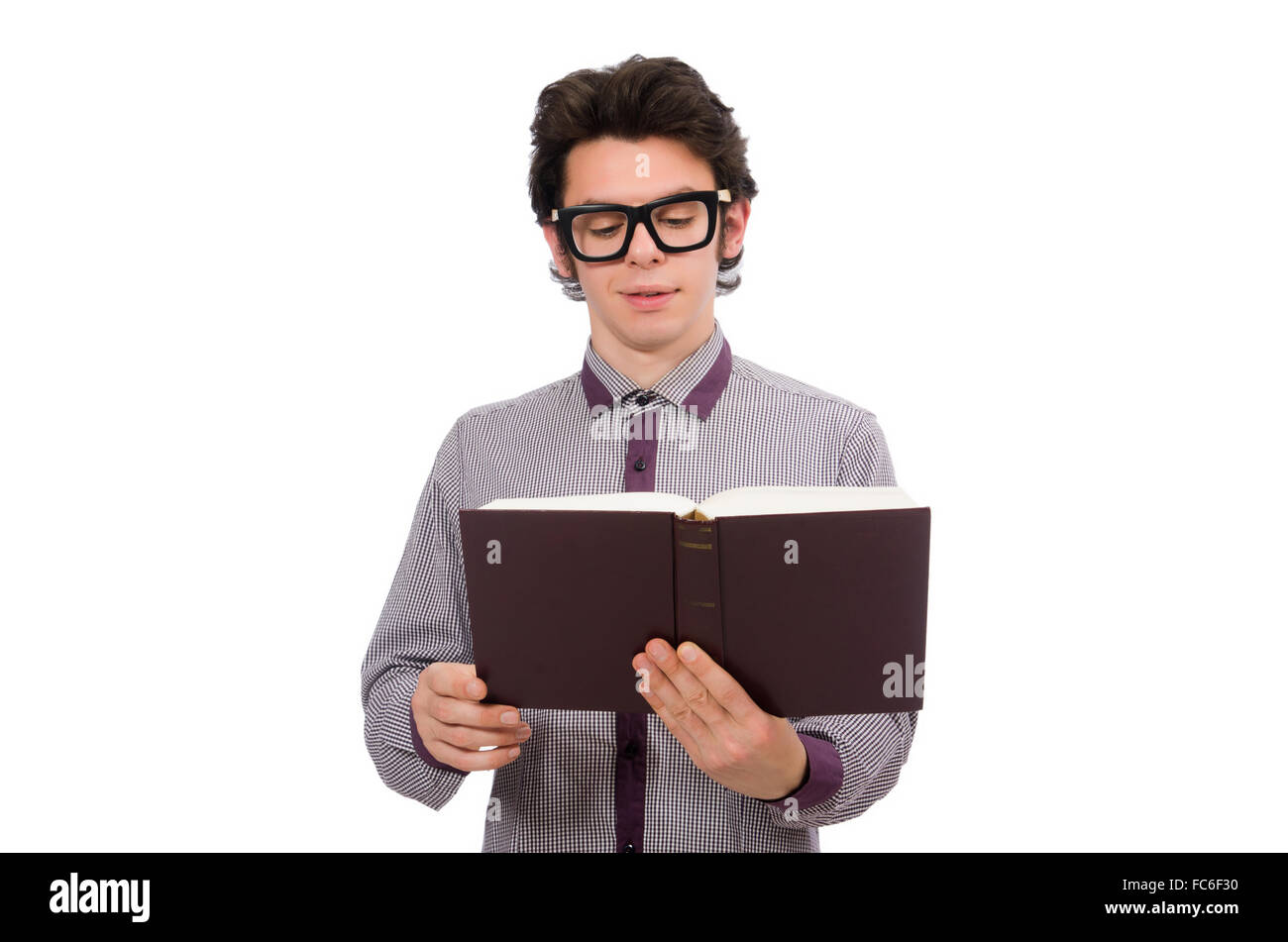 Student with book isolated on white Stock Photo - Alamy