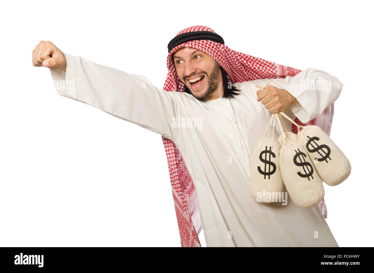 Arab businessman with sacks of money Stock Photo - Alamy