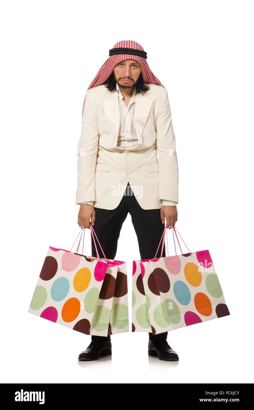 Arab man with shopping bags on white Stock Photo - Alamy