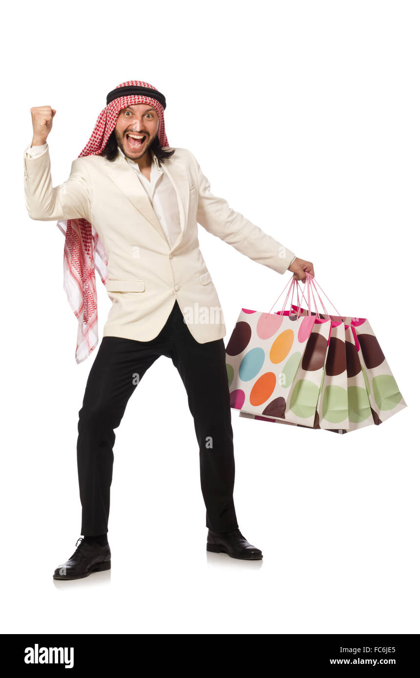 Arab man with shopping bags on white Stock Photo - Alamy