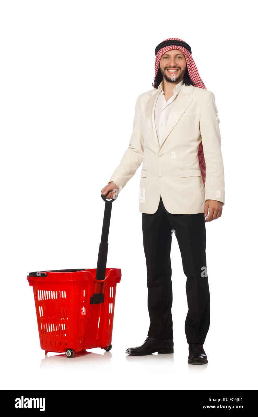 Arab man doing shopping isolated on white Stock Photo - Alamy
