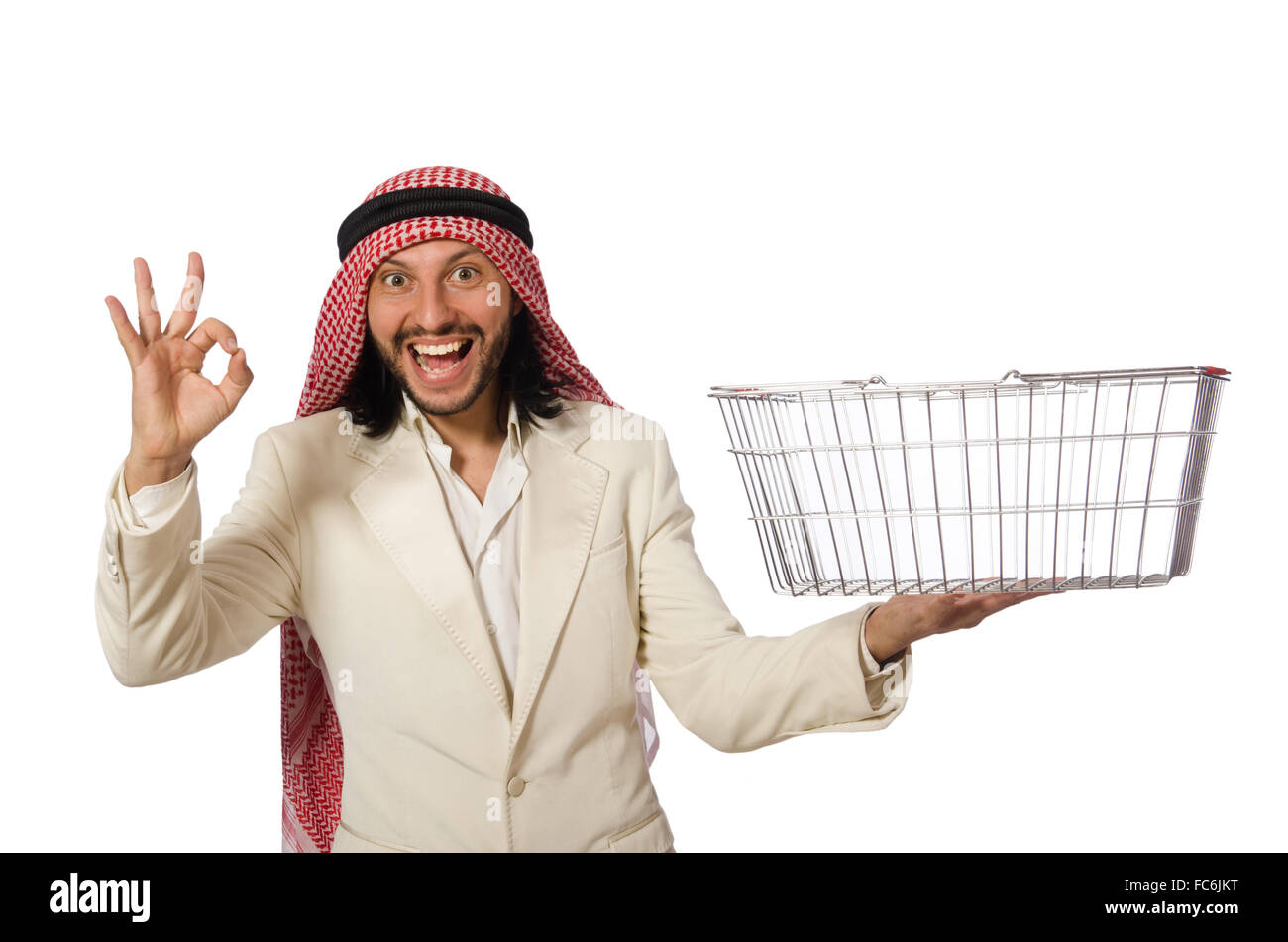 Arab man doing shopping isolated on white Stock Photo - Alamy