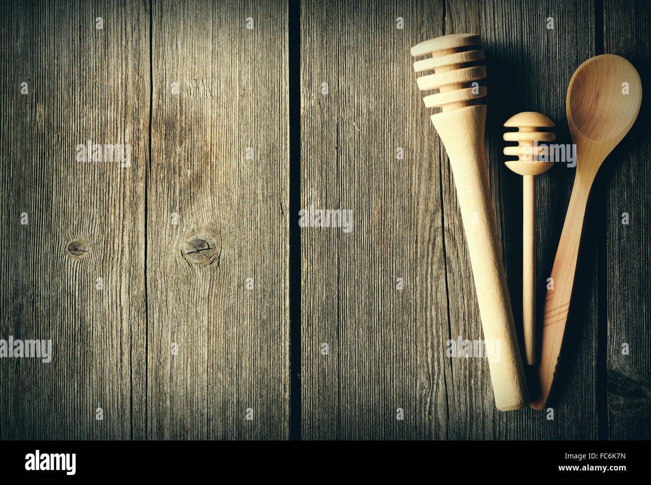 Wooden spoon and dippers Stock Photo - Alamy