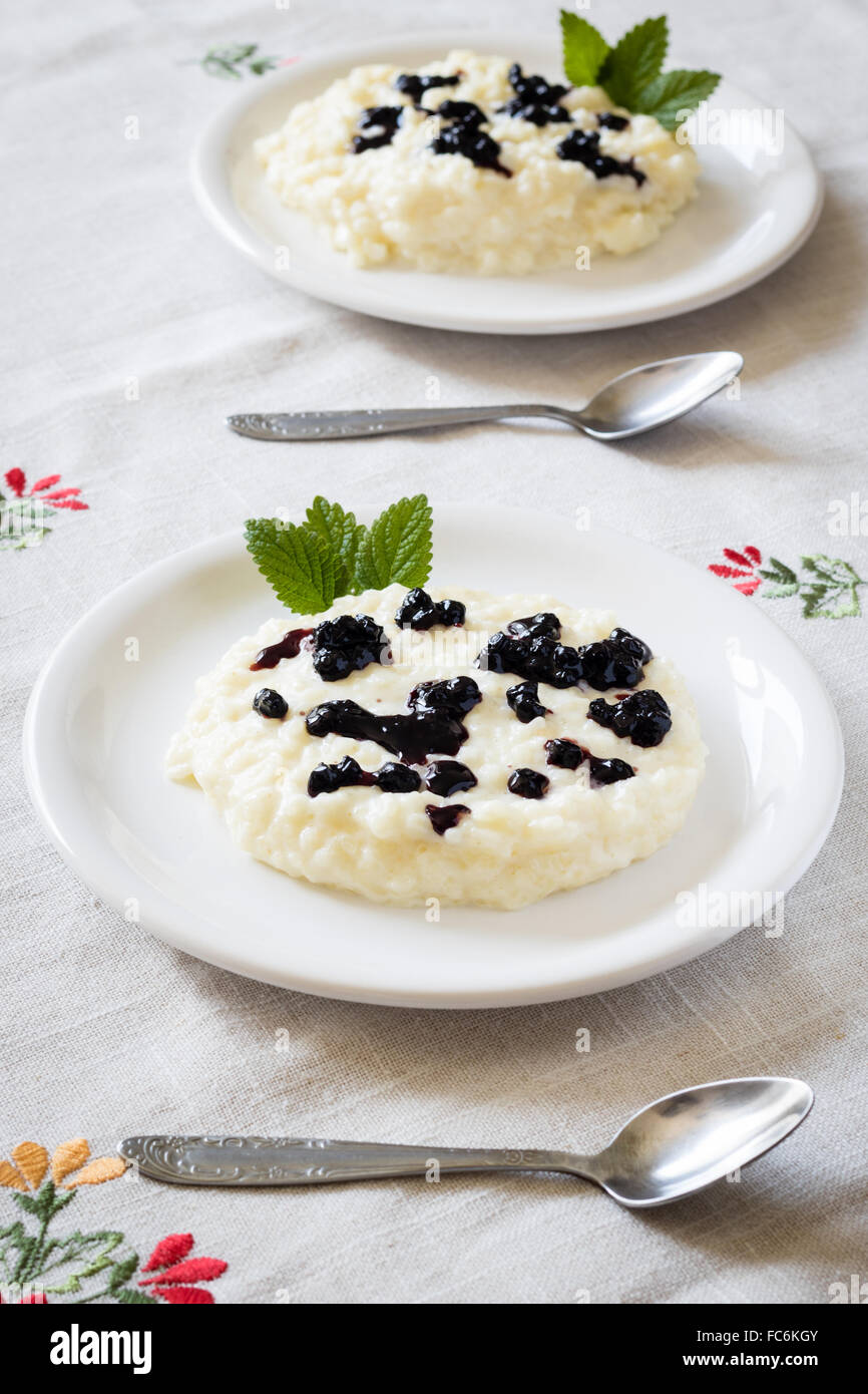 rice pudding with blueberry cream Stock Photo - Alamy