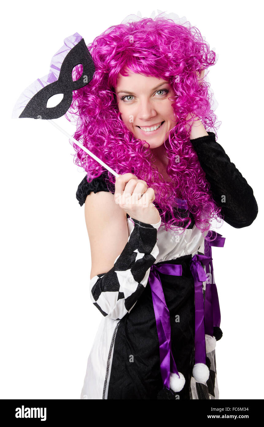 Pretty girl in jester costume isolated on white Stock Photo - Alamy