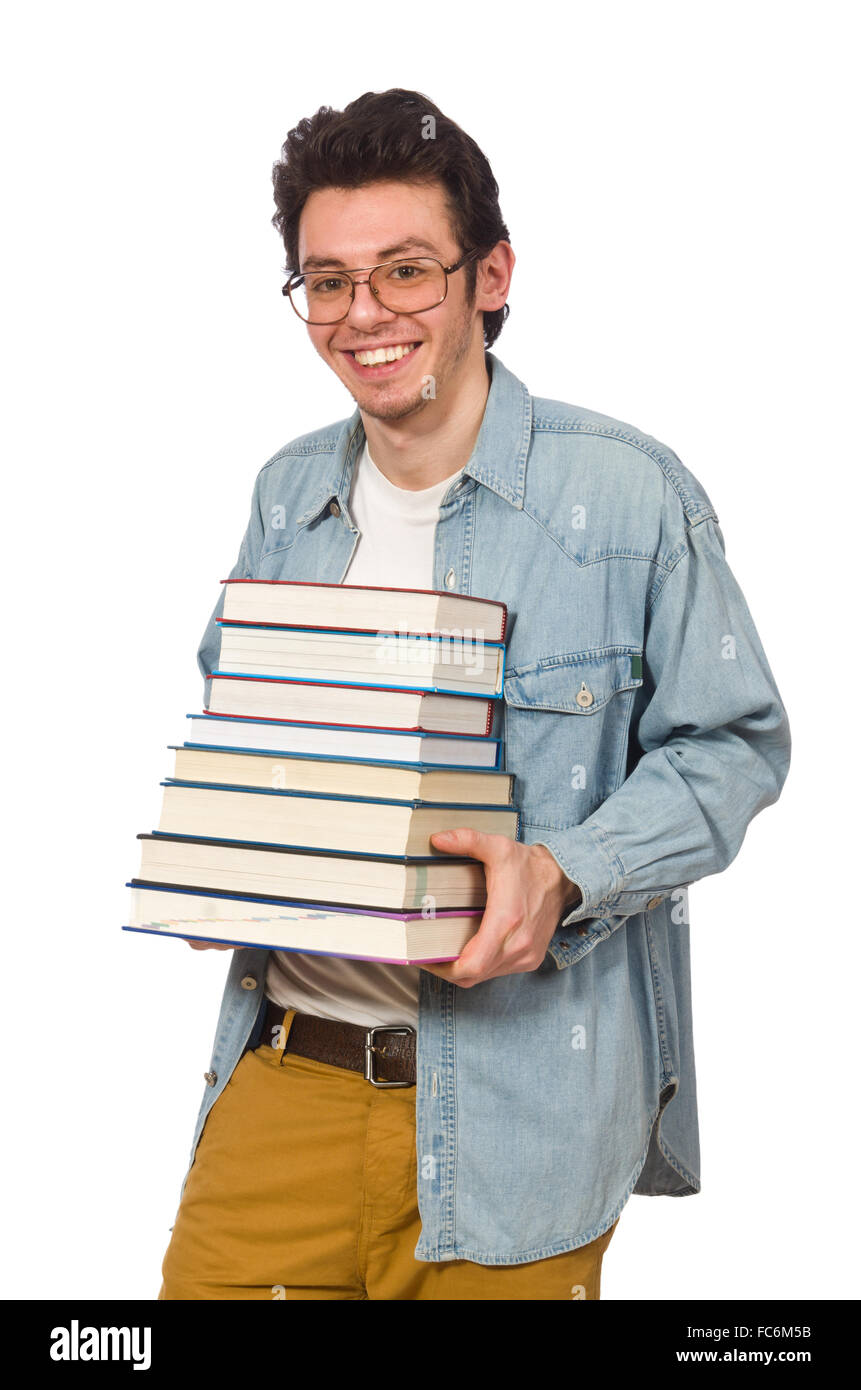Student with books isolated on white Stock Photo - Alamy