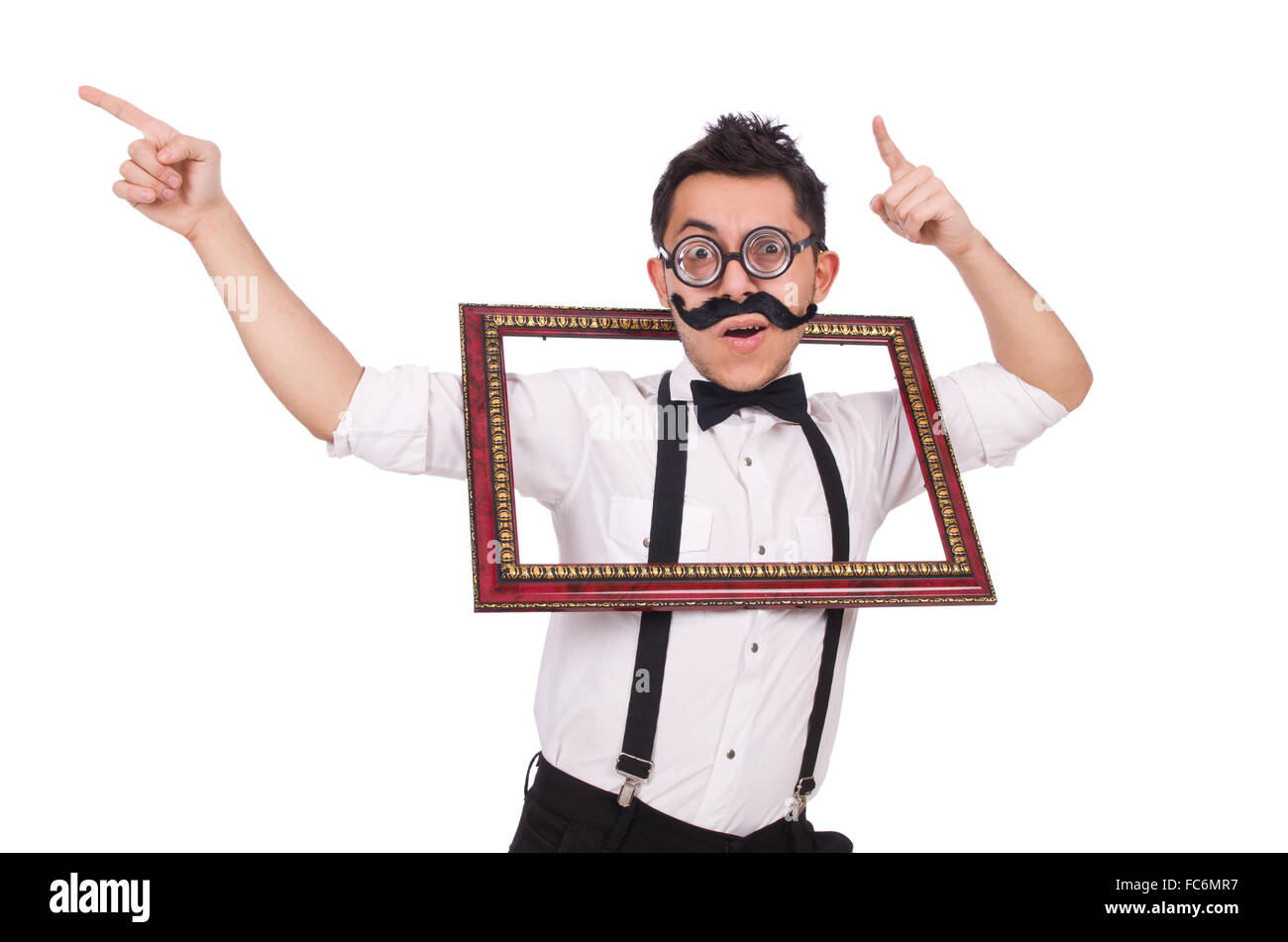 Young man with frame isolated on white Stock Photo - Alamy