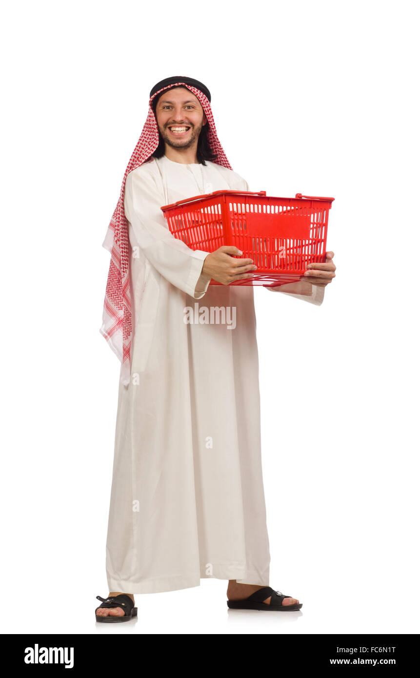 Arab man doing shopping isolated on white Stock Photo - Alamy
