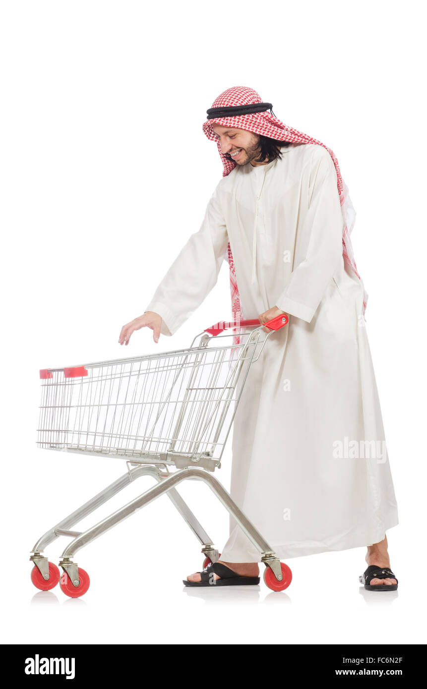 Arab man doing shopping isolated on white Stock Photo - Alamy