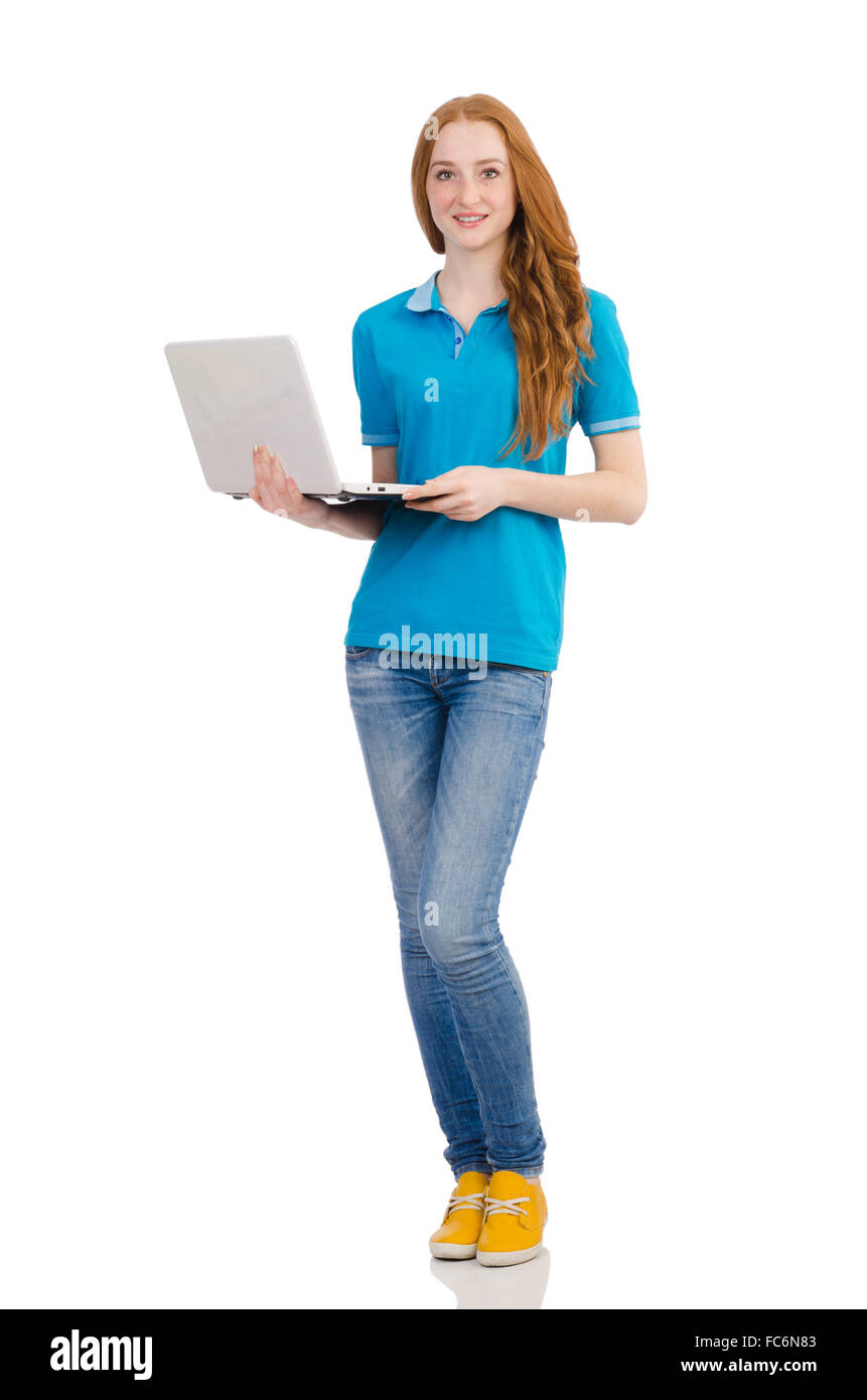 Student with laptop isolated on white Stock Photo - Alamy