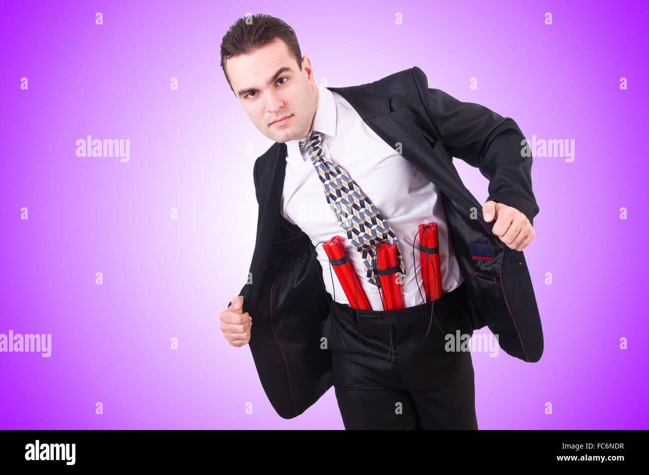 Businessman with dynamite isolated on white Stock Photo - Alamy