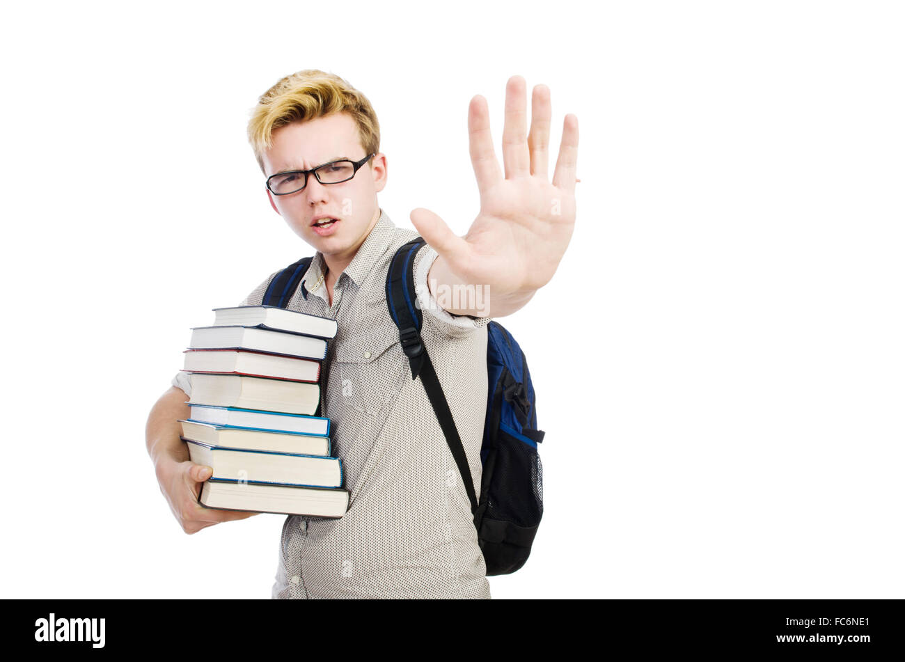 Student with books isolated on white Stock Photo - Alamy