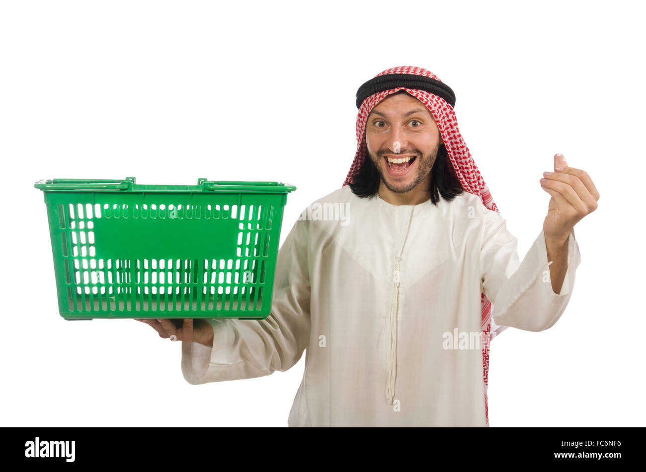 Arab man doing shopping isolated on white Stock Photo - Alamy