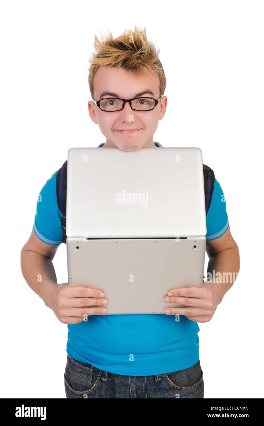 Student with laptop isolated on white Stock Photo - Alamy