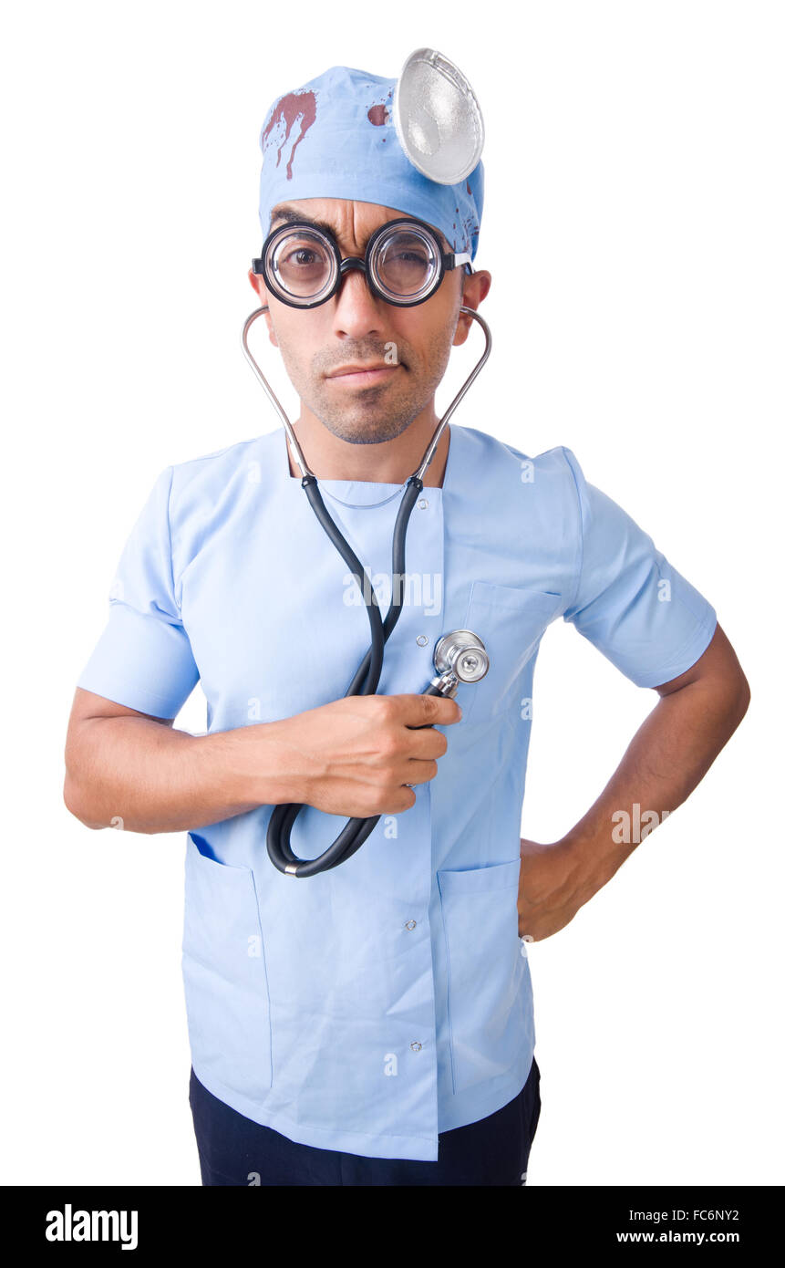 Funny doctor isolated on white Stock Photo - Alamy