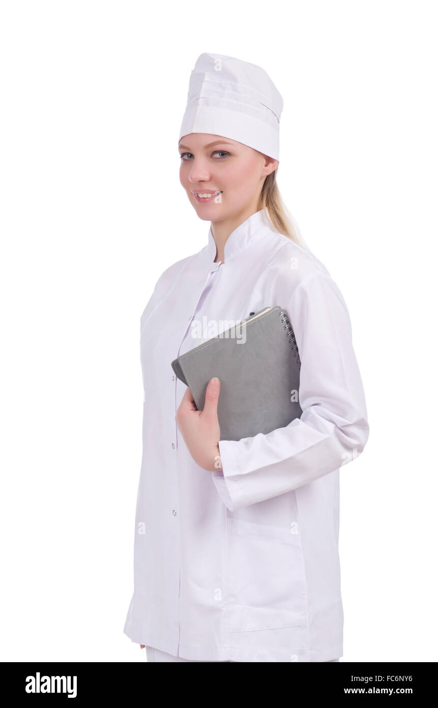 Pretty female doctor isolated on white Stock Photo - Alamy