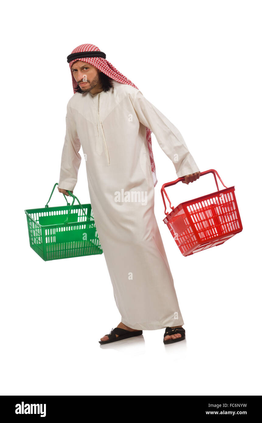 Arab man doing shopping isolated on white Stock Photo - Alamy