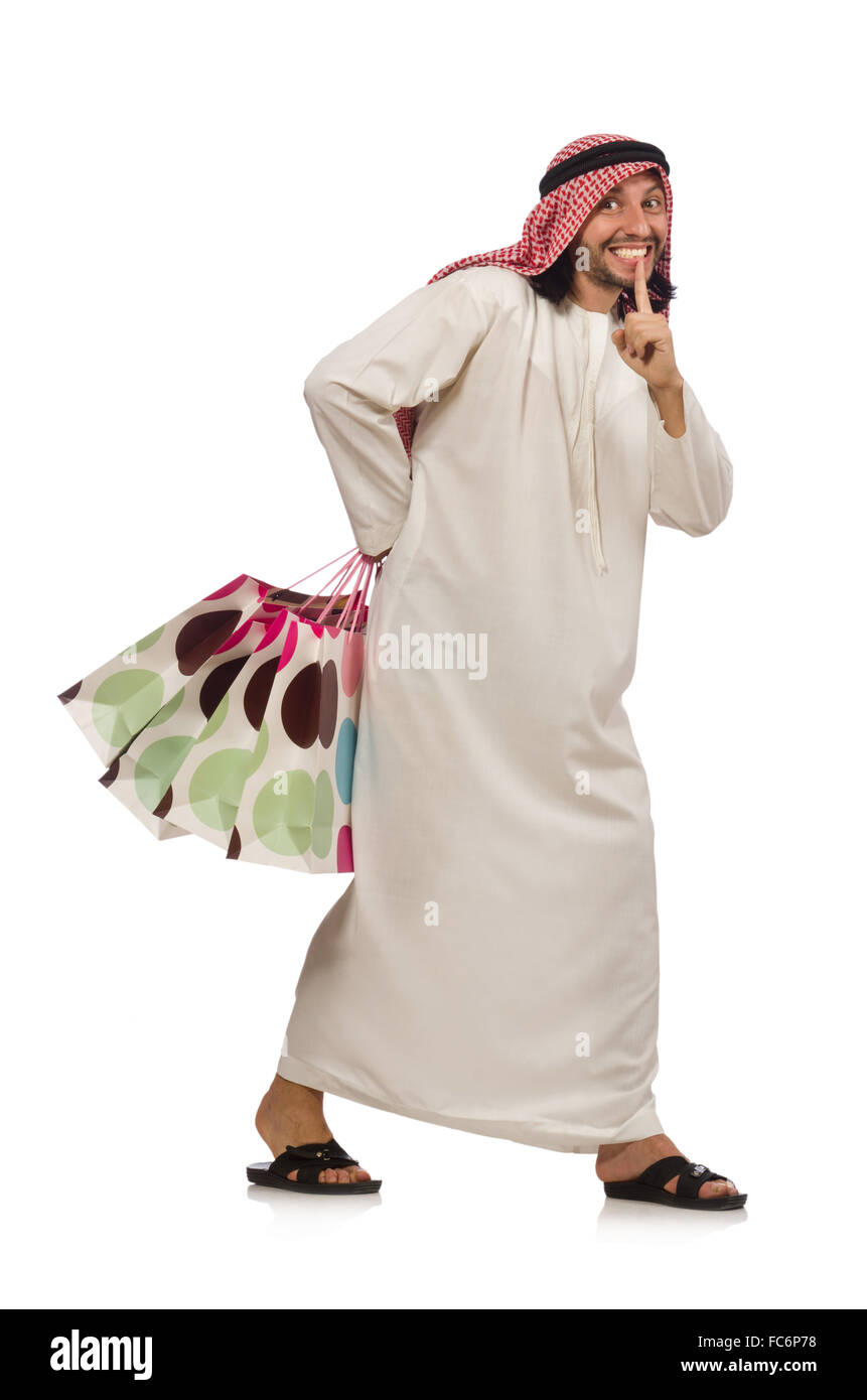 Arab man with shopping bags on white Stock Photo - Alamy