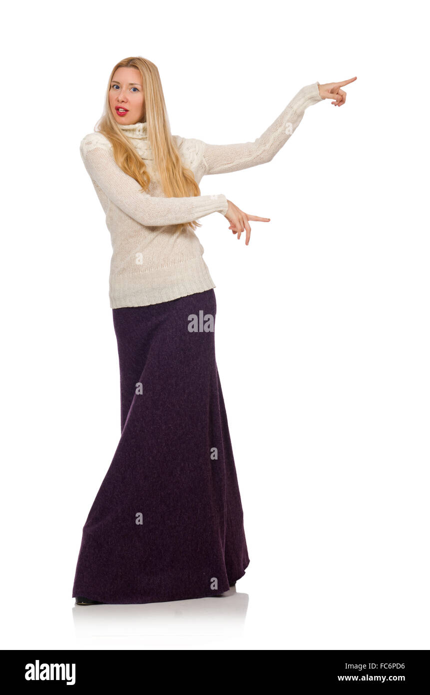 Pretty girl in violet long dress isolated on white Stock Photo - Alamy