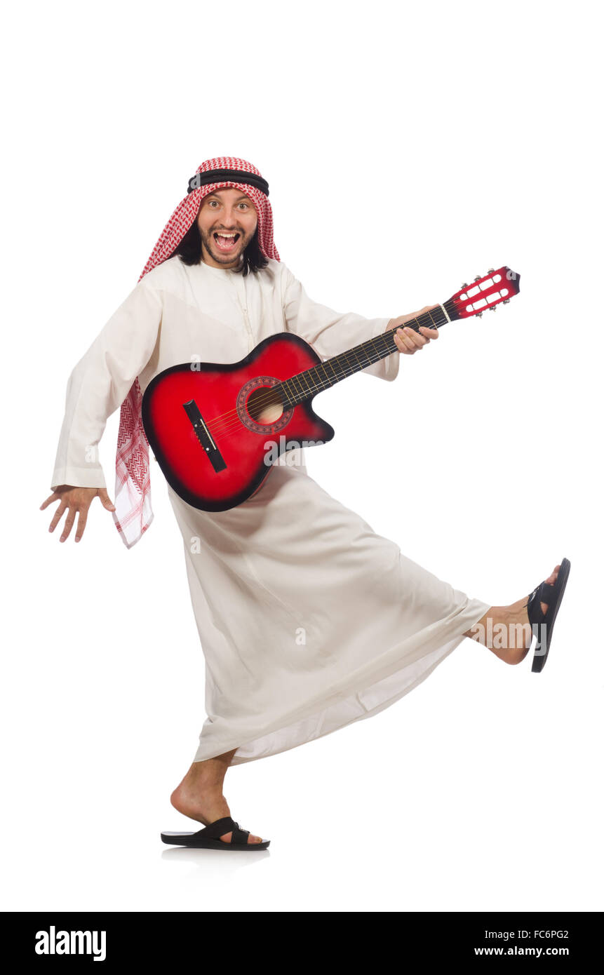 Arab man playing isolated on white Stock Photo - Alamy
