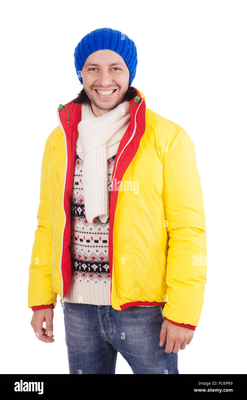 Young man in winter clothes isolated on white Stock Photo - Alamy