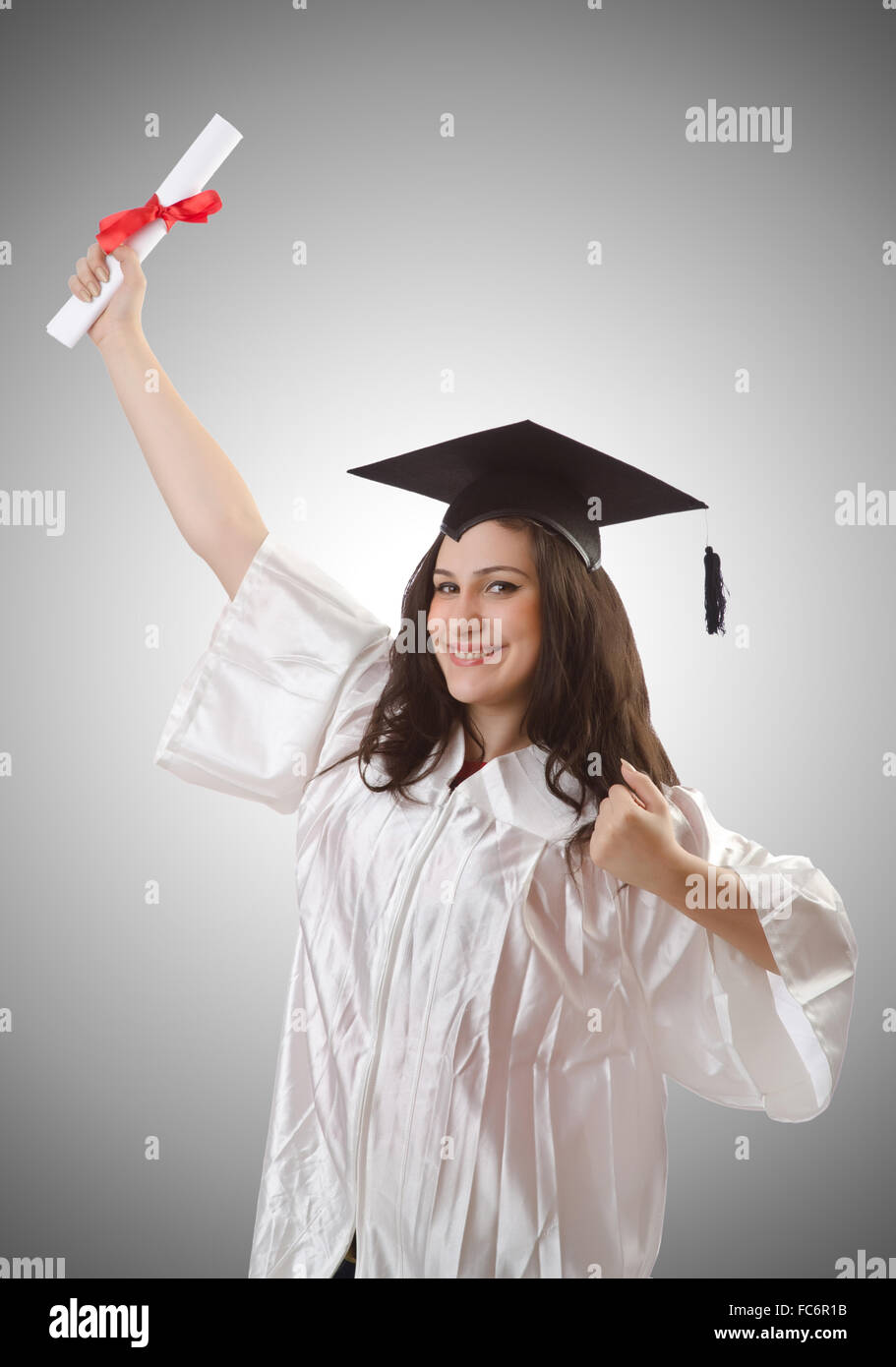 Graduate with diploma on white Stock Photo - Alamy