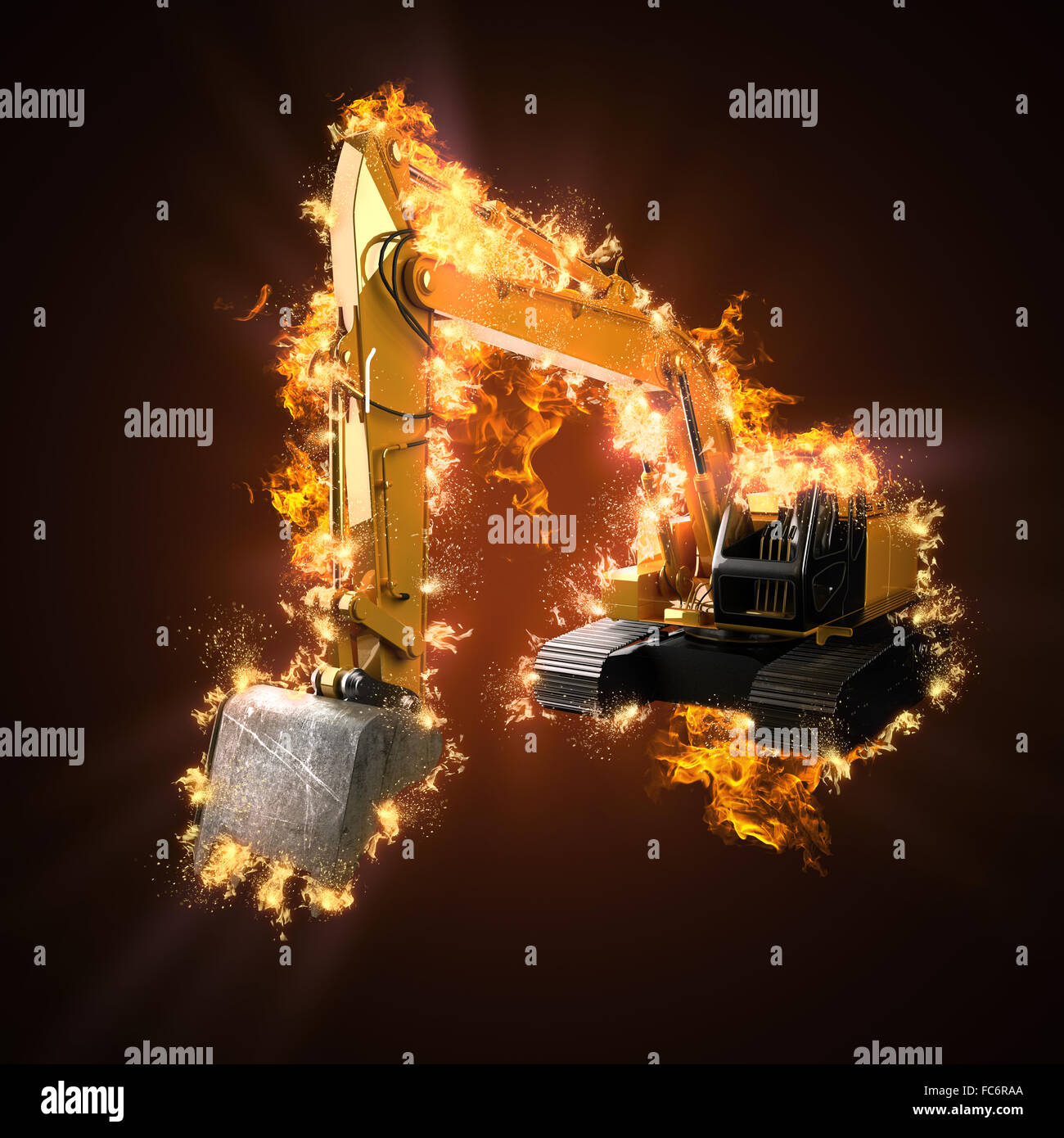 excavator in fire Stock Photo - Alamy