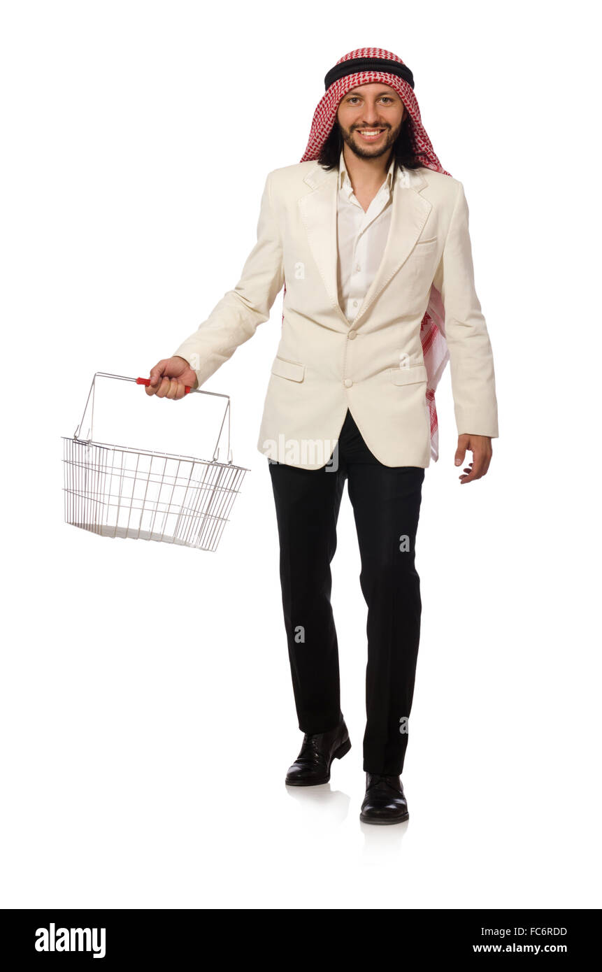 Arab man doing shopping isolated on white Stock Photo - Alamy