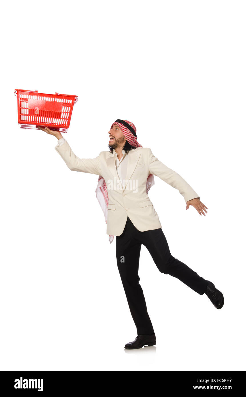 Arab man doing shopping isolated on white Stock Photo - Alamy