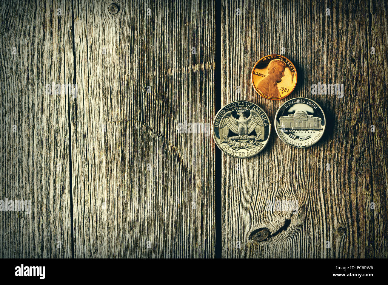 US cent coins over wooden background Stock Photo - Alamy